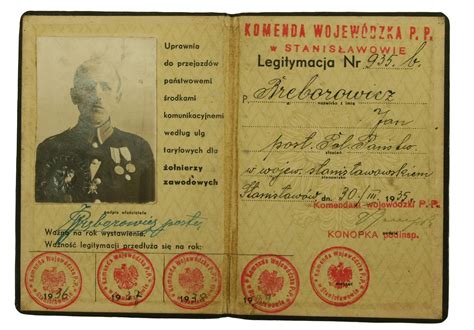 Legitymacja funkcjonariusza Policji Państwowej 1935r Stanisławów