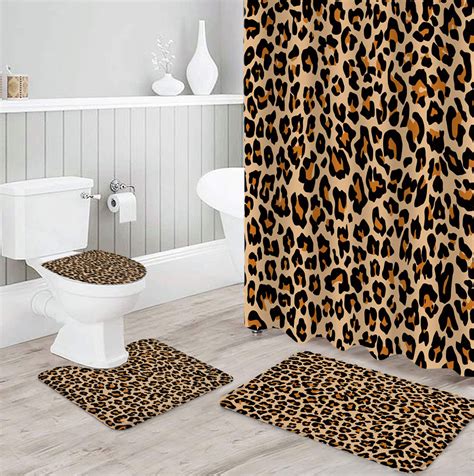 Set Baie Piese Perdea Covorase Si Husa De Toaleta Leopard Target