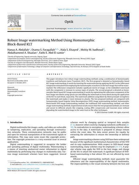 pdf robust image watermarking method using homomorphic block based klt