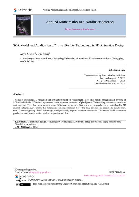 PDF SOR Model And Application Of Virtual Reality Technology In 3D