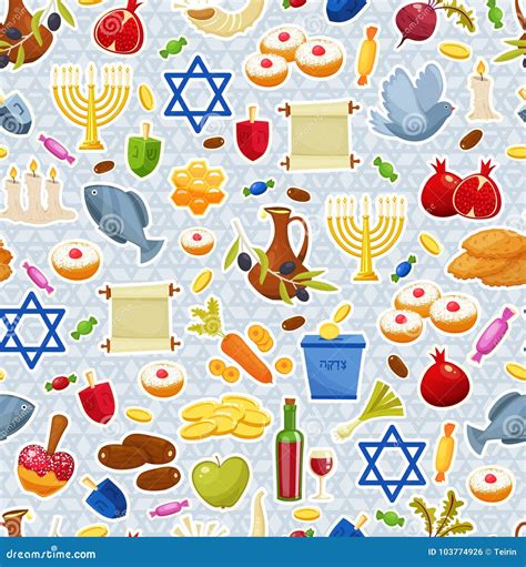 Ícones Judaicos Do Hanukkah Do Feriado Ajustados Ilustração Do Vetor