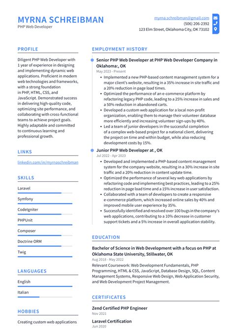 Top Php Web Developer Resume Objective Examples