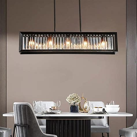 KPIBEST 2023 Crystal Black Chandelier Modern 5 Light Linear Fixture