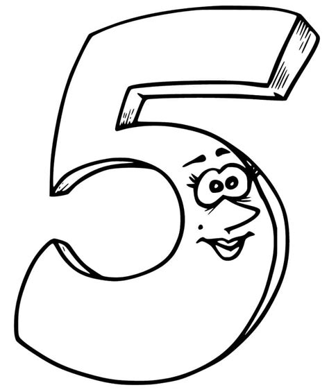 Adorável Número 5 para colorir imprimir e desenhar Coloringlib