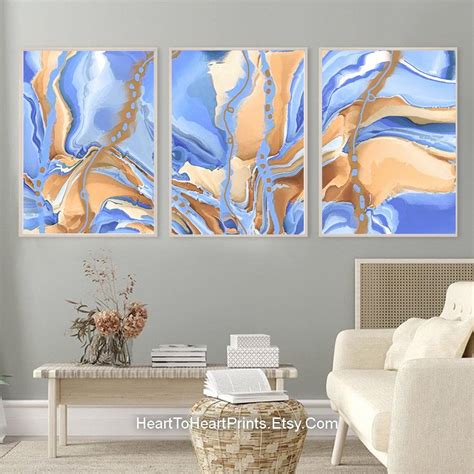 Blue Orange Abstract Set Of 3 PRINTABLE Wall Art Abstract Etsy