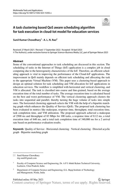 a task clustering based qos aware scheduling algorithm for task execution in cloud iot model for