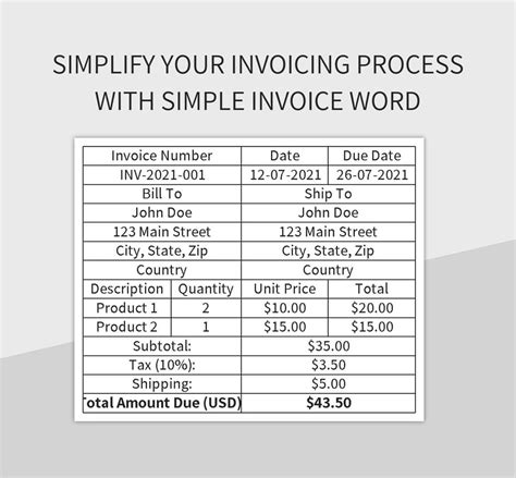 Simplify Your Invoicing Process With Simple Invoice Word Excel Template