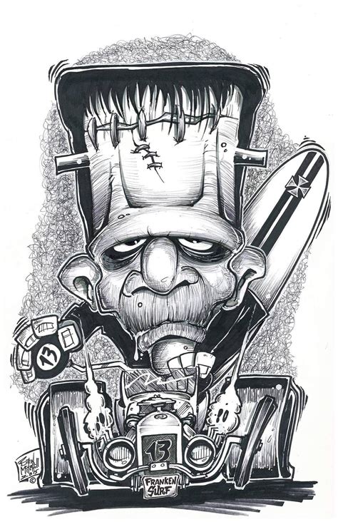 A Black And White Drawing Of A Man On A Motorcycle With A Beard Wearing