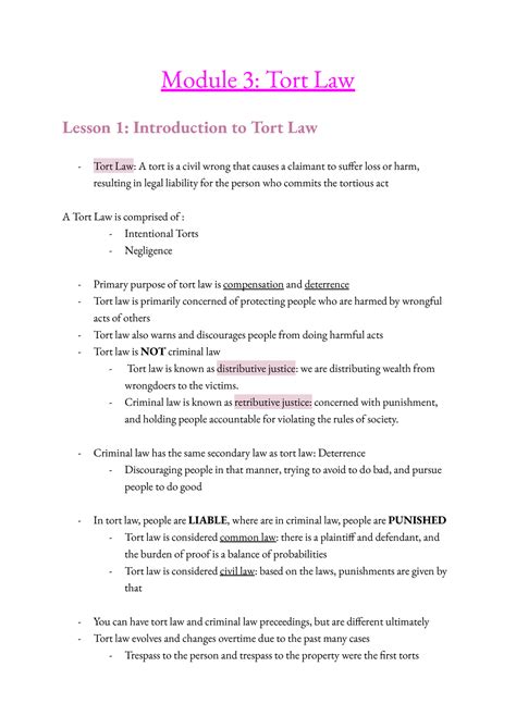 Mos Week Lecture Notes Module Tort Law Lesson