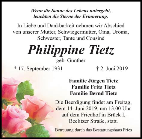 Traueranzeigen Von Philippine Tietz Trauer Anzeigen De