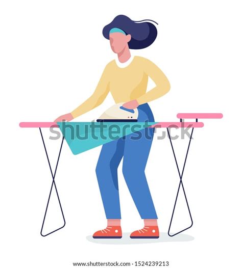 Woman Iron Clothes On Ironing Board Stock Vector Royalty Free