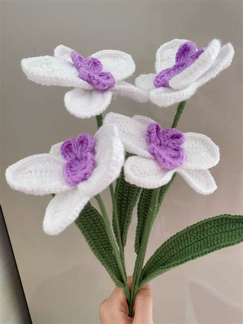 Pretty Crochet Light Purple Flower Bouquet For Home Decor For Sale In