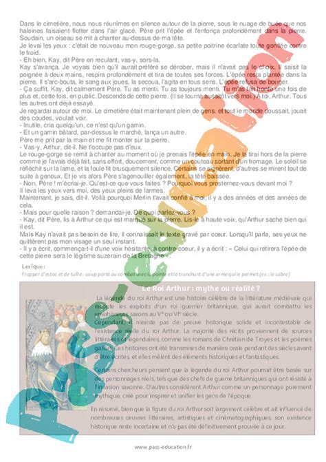 Le Roi Arthur De Michael Morpurgo 5ème Littérature PDF à imprimer
