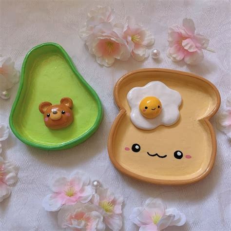 Avocado Bear Egg Toast Clay Trinket Tray Jewelry Dish Etsy Clay