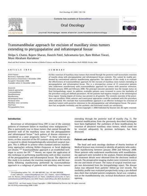 PDF Transmandibular Approach For Excision Of Maxillary Sinus Tumors