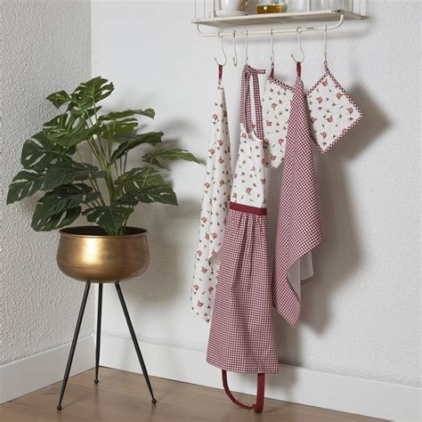 Clayre Eef Theedoek 50x70 Cm Rood Wit Katoen Rechthoek Ruit