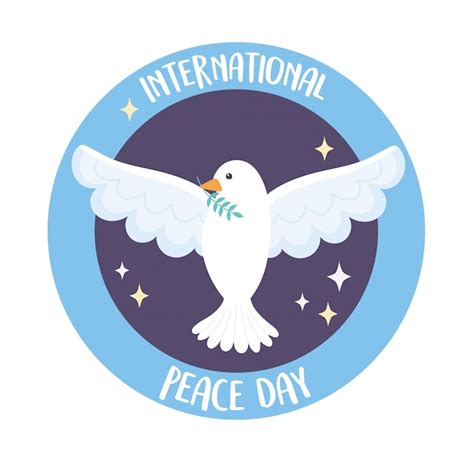 Paloma blanca del día internacional de la paz que sostiene la rama en