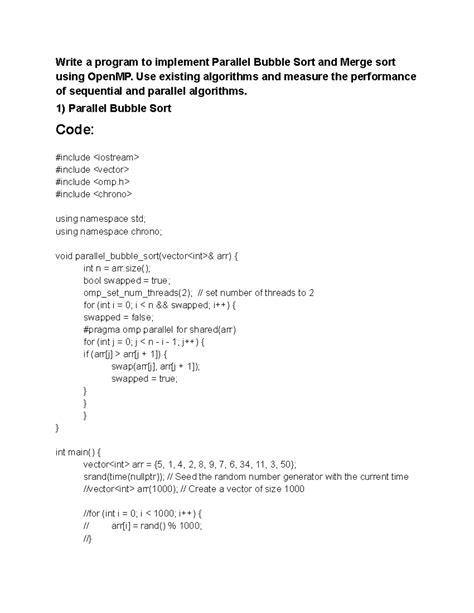 bubble and merge sort write a program to implement parallel bubble sort and merge sort using