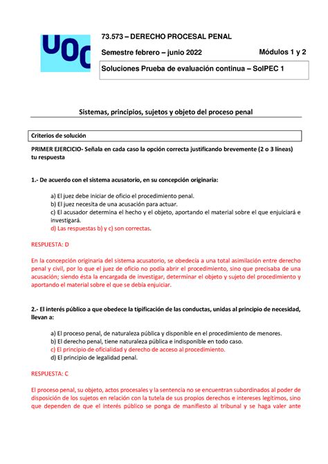 73573 Sol PEC 1 Solución a la Prueba Evaluación Continua 1 73