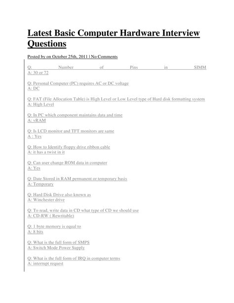 latest basic computer hardware interview questions pdf hard disk drive electrical connector