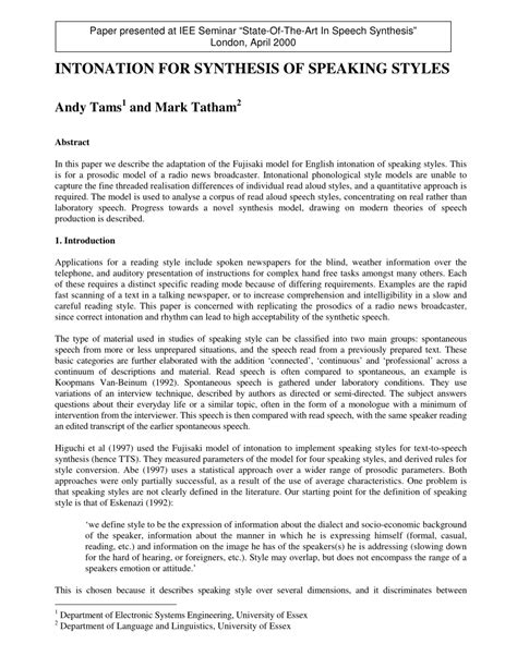 pdf intonation for synthesis of speaking styles
