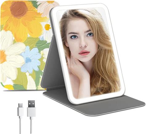 FUNTOUCH Rechargeable Travel Lighted Makeup Mirror With PU Leather