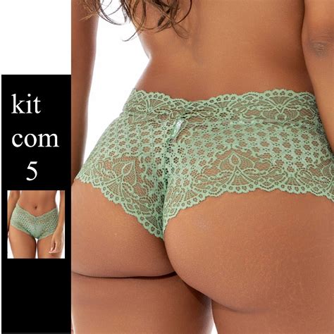Kit Cale On Tanga Renda Shortinho Lingerie Calesson Calcinha Feminino