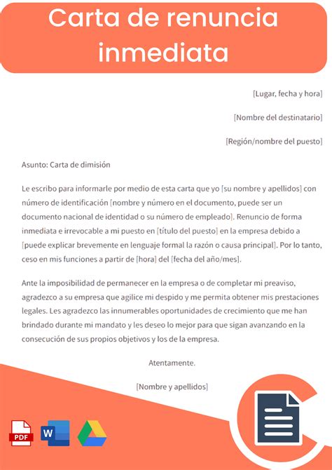 Ejemplos De Carta De Renuncia Inmediata Image To U