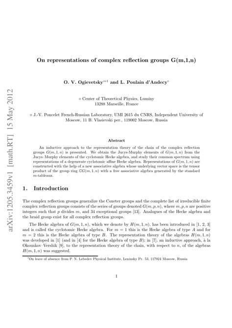 pdf on representations of complex reflection groups g m 1 n
