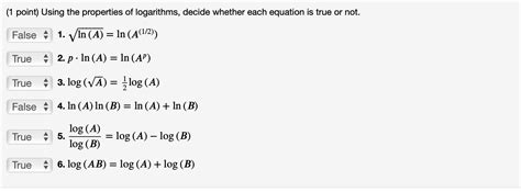 solved 1 point using the properties of logarithms decide