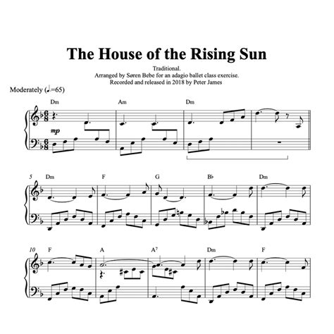 The House Of The Rising Sun Piano Sheet Music 3 Pages PDF
