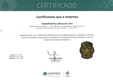 Certificados e Licenças TRANSPORTES CARVALHO CARVALHÃO