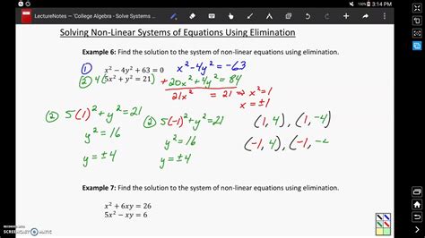 Solving Non Linear Systems Of Equations Using Elimination Youtube
