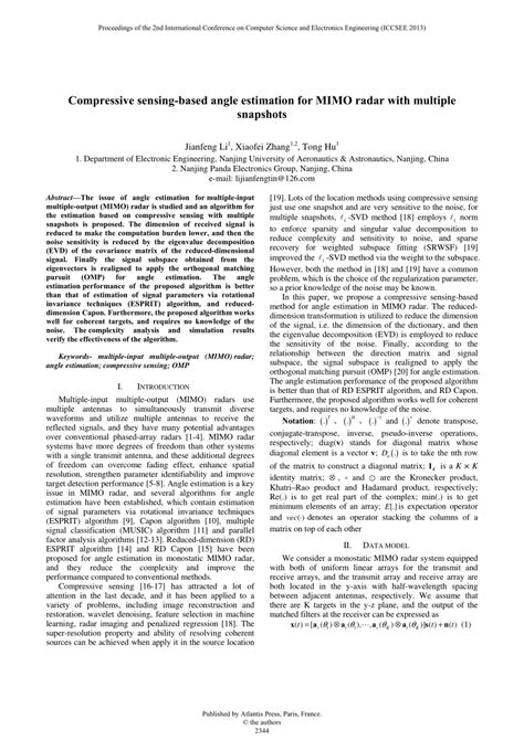 pdf compressive sensing based angle estimation for mimo radar with multiple snapshots