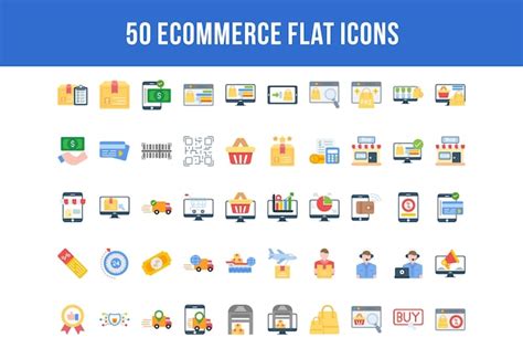 Premium Vector 50 Ecommerce Flat Icons