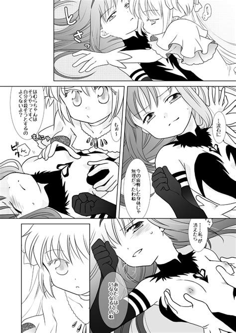 Rule 34 Akemi Homura Akuma Homura Black Hair Blush Breast Grab Doujinshi Female Gloves