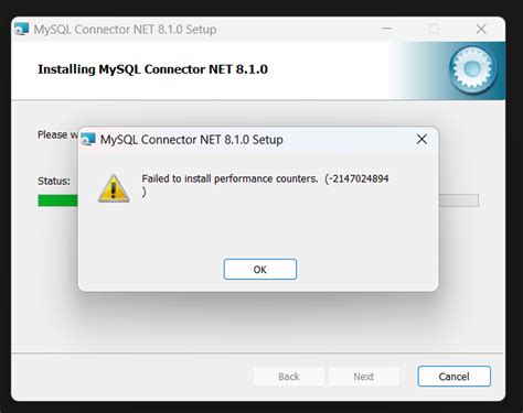 cannot install mysql connector net showing error failed to install performance counters