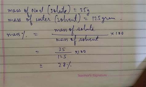 Solved Calculate The Mass Percent Of A NaCl Solution Prepared By