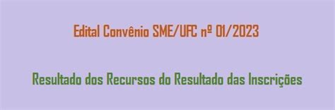 Edital Convênio SME UFC nº 01 2023 Resultado dos Recursos do