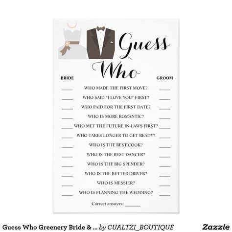 Guess Who Bride Groom Shower Game Card Flyer Zazzle Bride Groom
