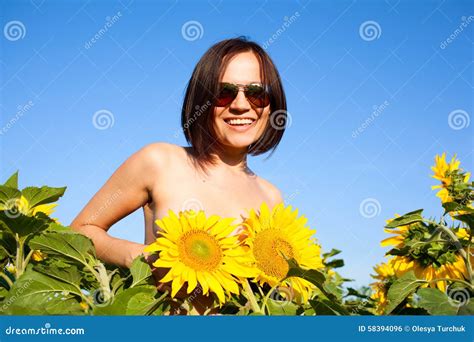 Nude Girl With Sunflowers Stock Photo Image Of People