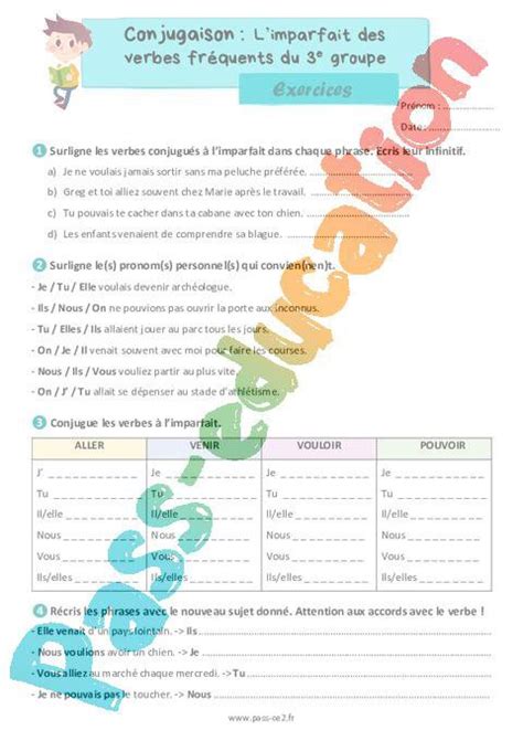 Limparfait des verbes fréquents du 3e groupe Exercices de