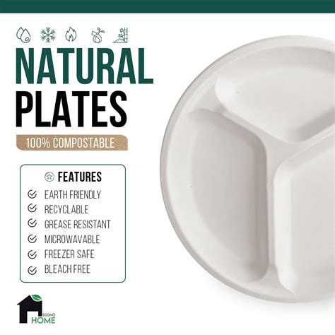 Snapklik EconoHome 10 Inch 3 Sectional Compostable Paper Plate