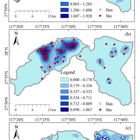 kernel density estimation map of human settlements a the spatial download scientific diagram