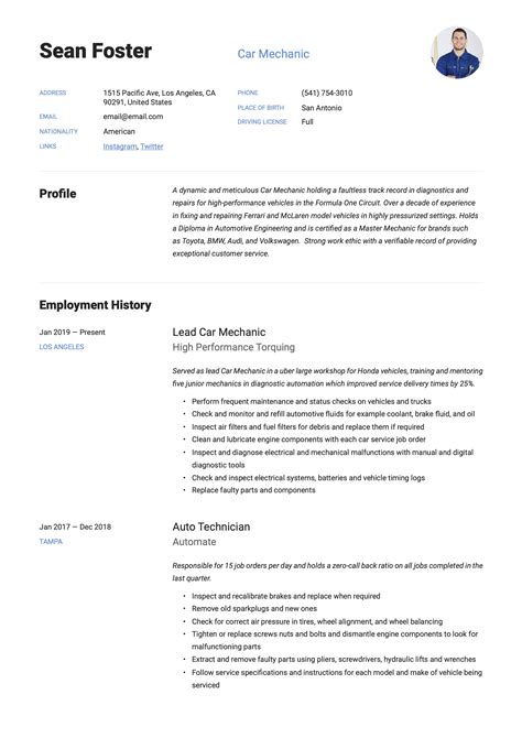 Car Mechanic Resume Sample Car Mechanic Resume Guide Resume