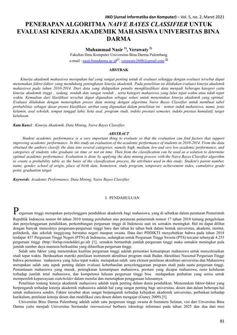 pdf penerapan algoritma naive bayes classifier untuk evaluasi kinerja akademik mahasiswa
