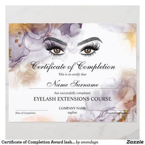 Certificate Of Completion Award Lashes Course Zazzle Lashes