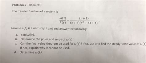 solved problem 5 30 points the transfer function of a