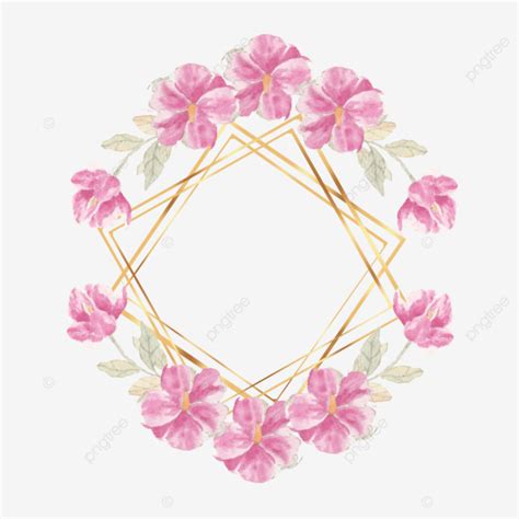 Cute Pink Rose Watercolor Flower Geometric Frame Wedding Floral Rose