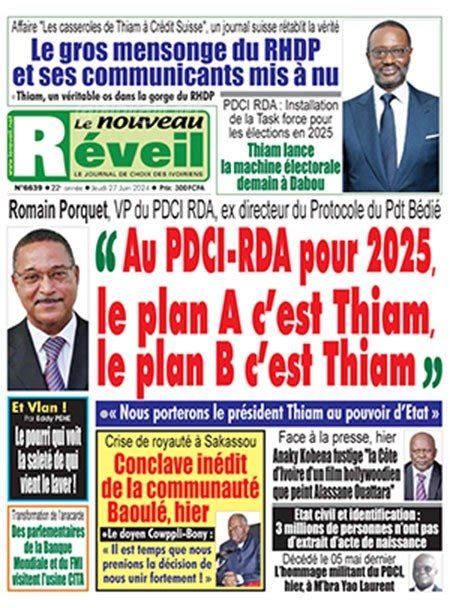 Titrologie de Le Nouveau Réveil N6639 du jeudi 27 juin 2024 Abidjan